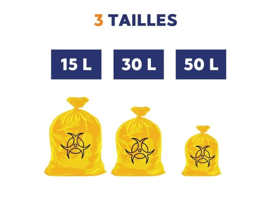 Sac dasri jaune 15L, 30L, 50L (Déchets d’Activité de Soins à Risque ...